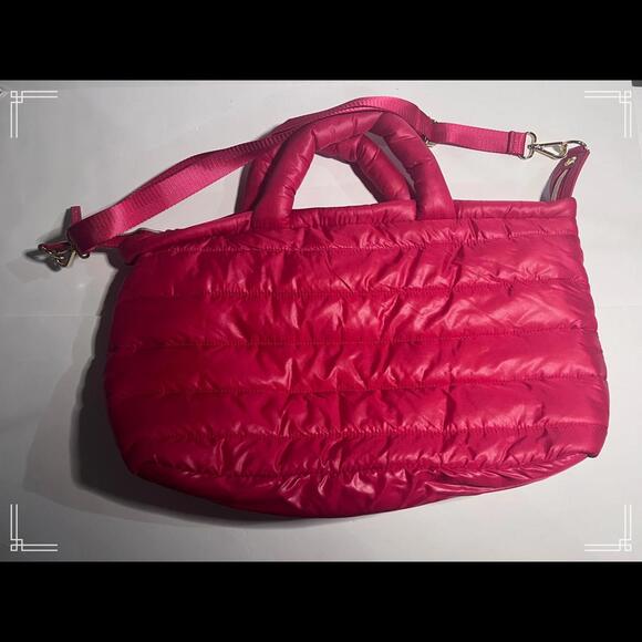 Bags | Red Quilted Nylon Tote Bag With Removable Strap | Poshmark